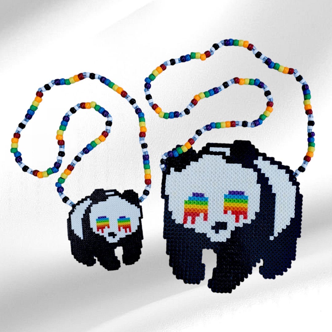 Raver Panda Rainbow Drippy Eyes Large or Small Perler Bead Rave Kandi ...