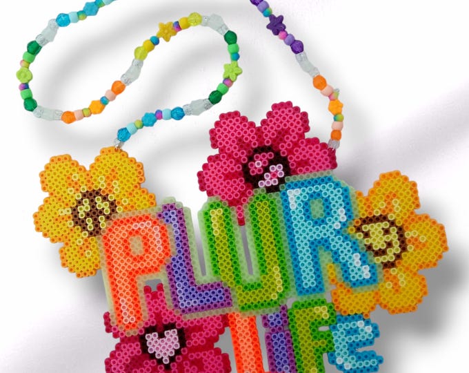 Plur Life Peace Flowers Large or Small Perler Bead Rave Kandi Necklace ...