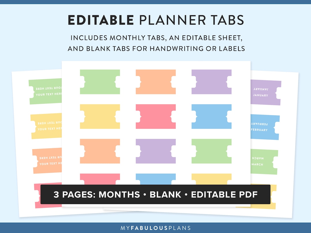 Printable Divider Tabs | Editable Planner Tabs | Tabs Template Foldable ...