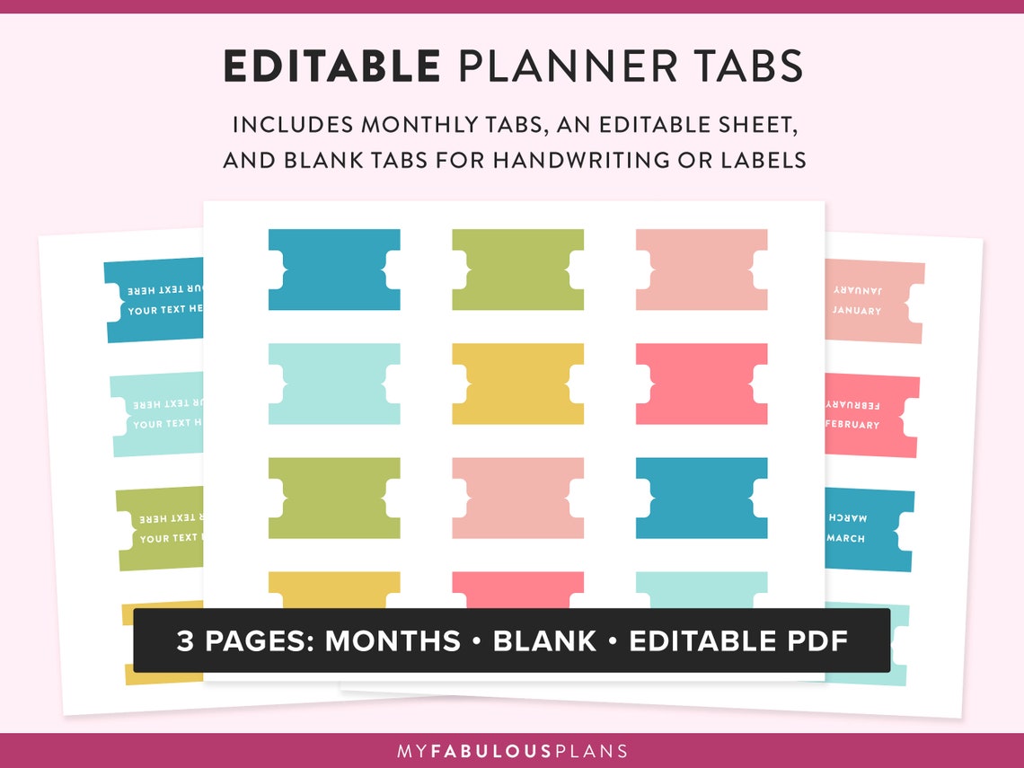 Printable Divider Tabs | Editable Planner Tabs | Tabs Template Foldable ...