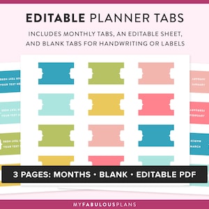 Printable Divider Tabs | Editable Planner Tabs | Tabs Template Foldable ...