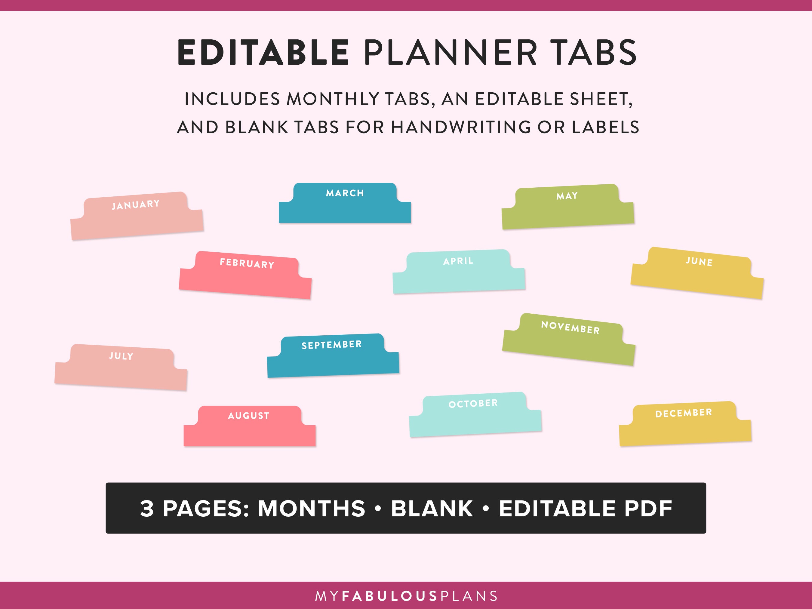 Printable Divider Tabs | Editable Planner Tabs | Tabs Template Foldable ...