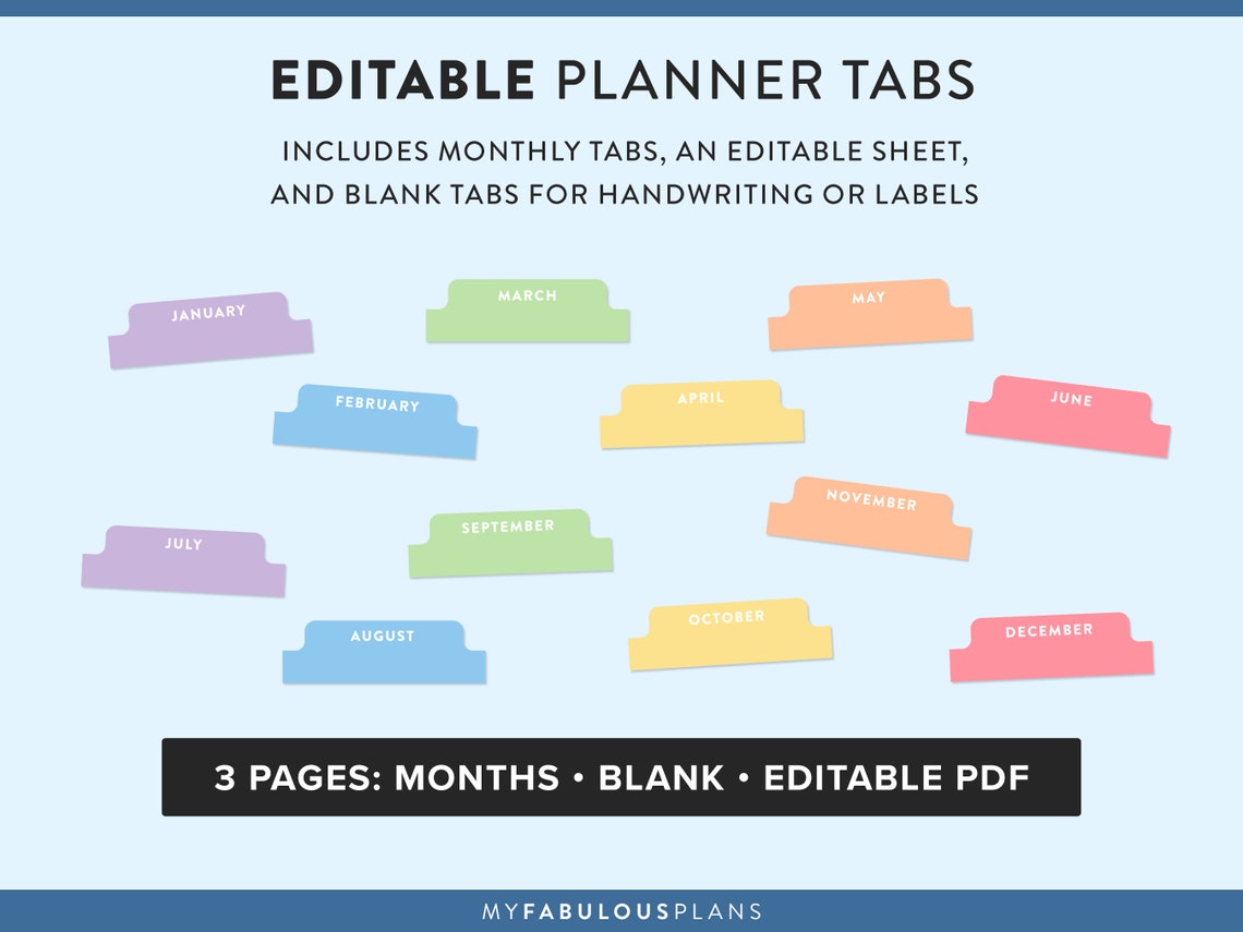 Printable Divider Tabs | Editable Planner Tabs | Tabs Template Foldable ...
