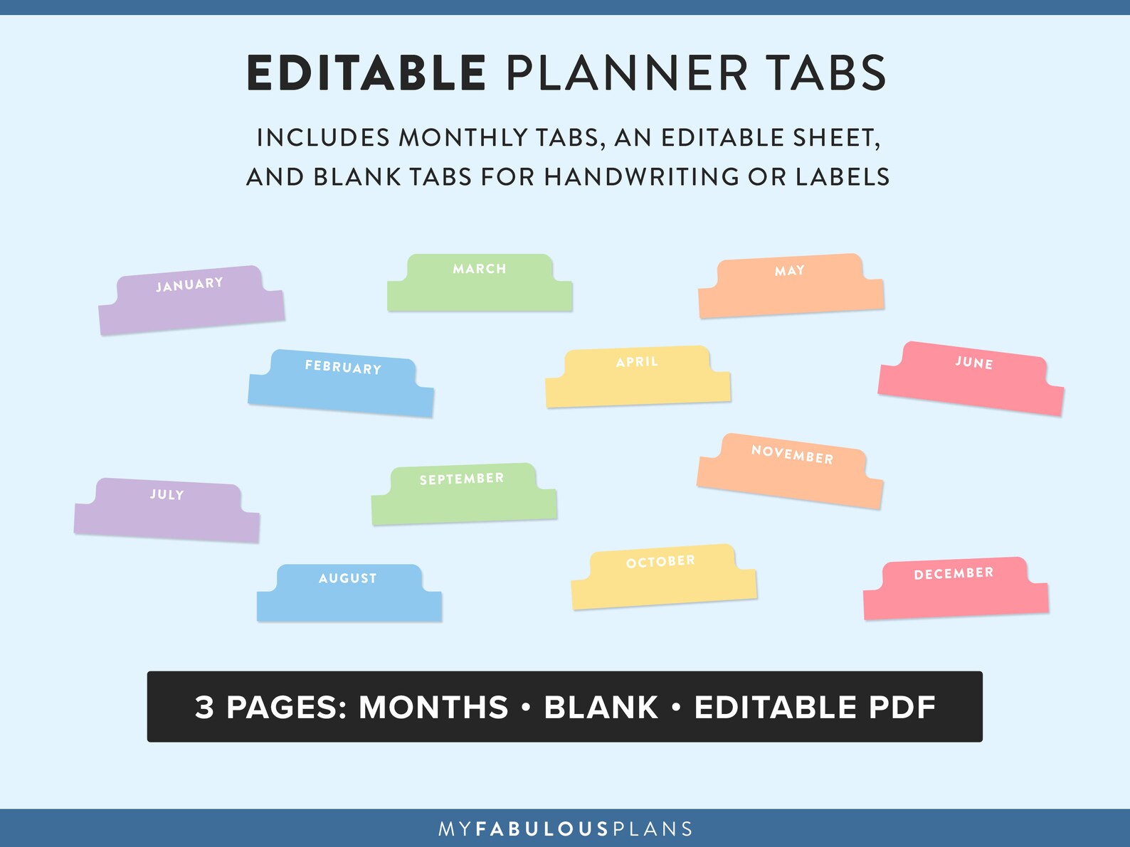 Printable Divider Tabs | Editable Planner Tabs | Tabs Template Foldable ...