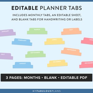Printable Divider Tabs | Editable Planner Tabs | Tabs Template Foldable ...