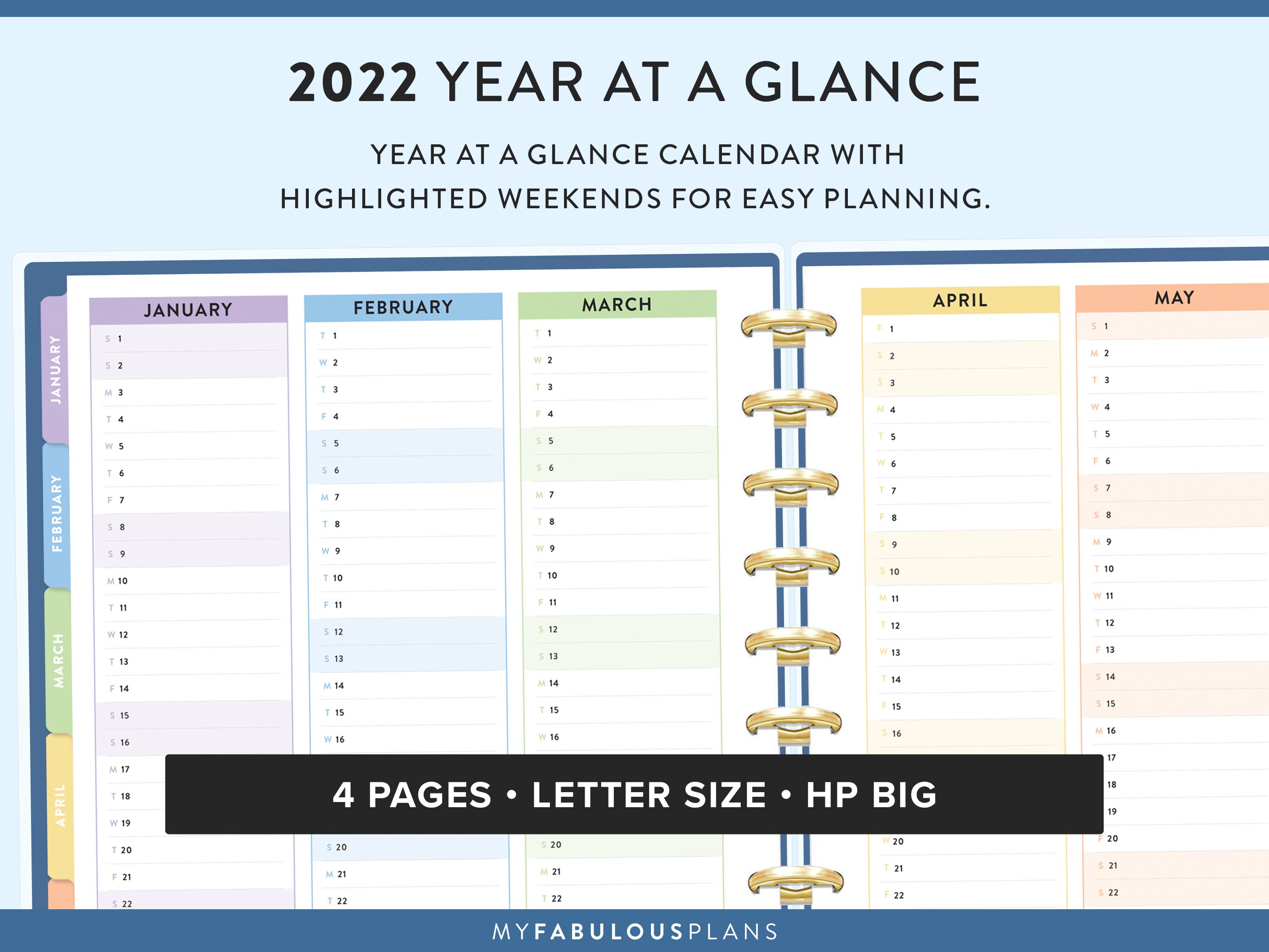 Printable Year at a Glance Planner Insert Dated Yearly Calendar Yearly ...