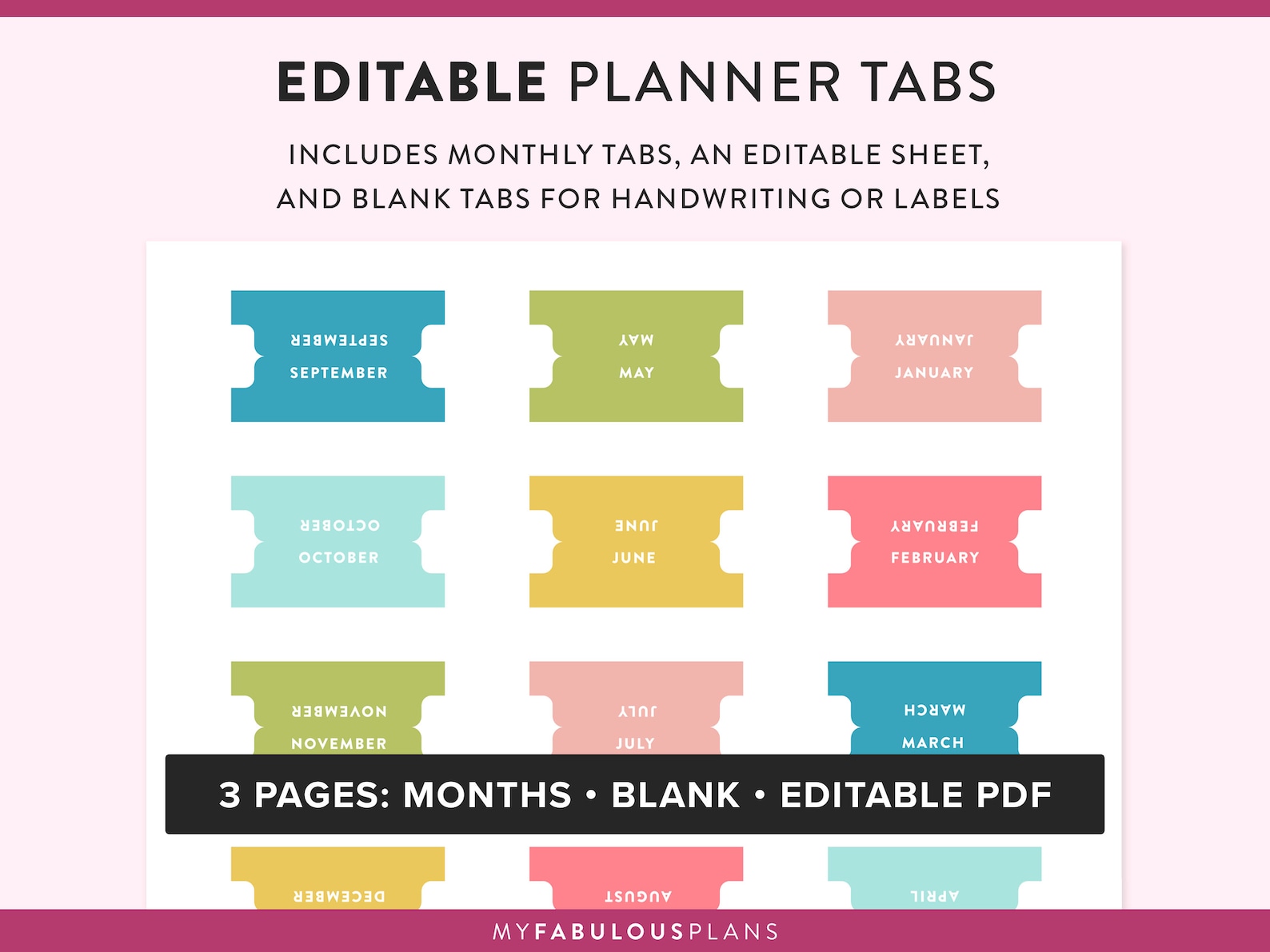 Printable Divider Tabs | Editable Planner Tabs | Tabs Template Foldable ...