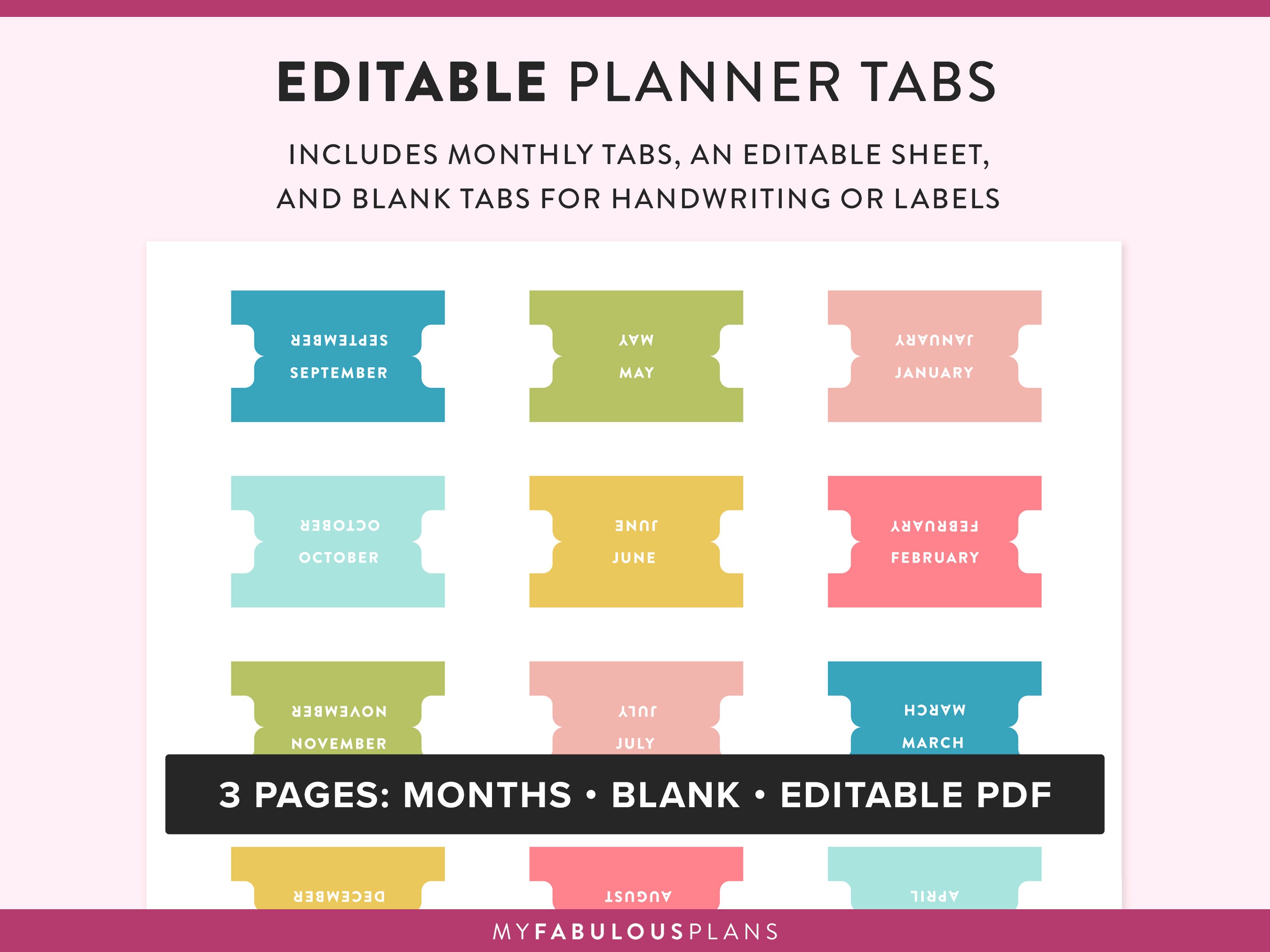 Printable Divider Tabs | Editable Planner Tabs | Tabs Template Foldable ...