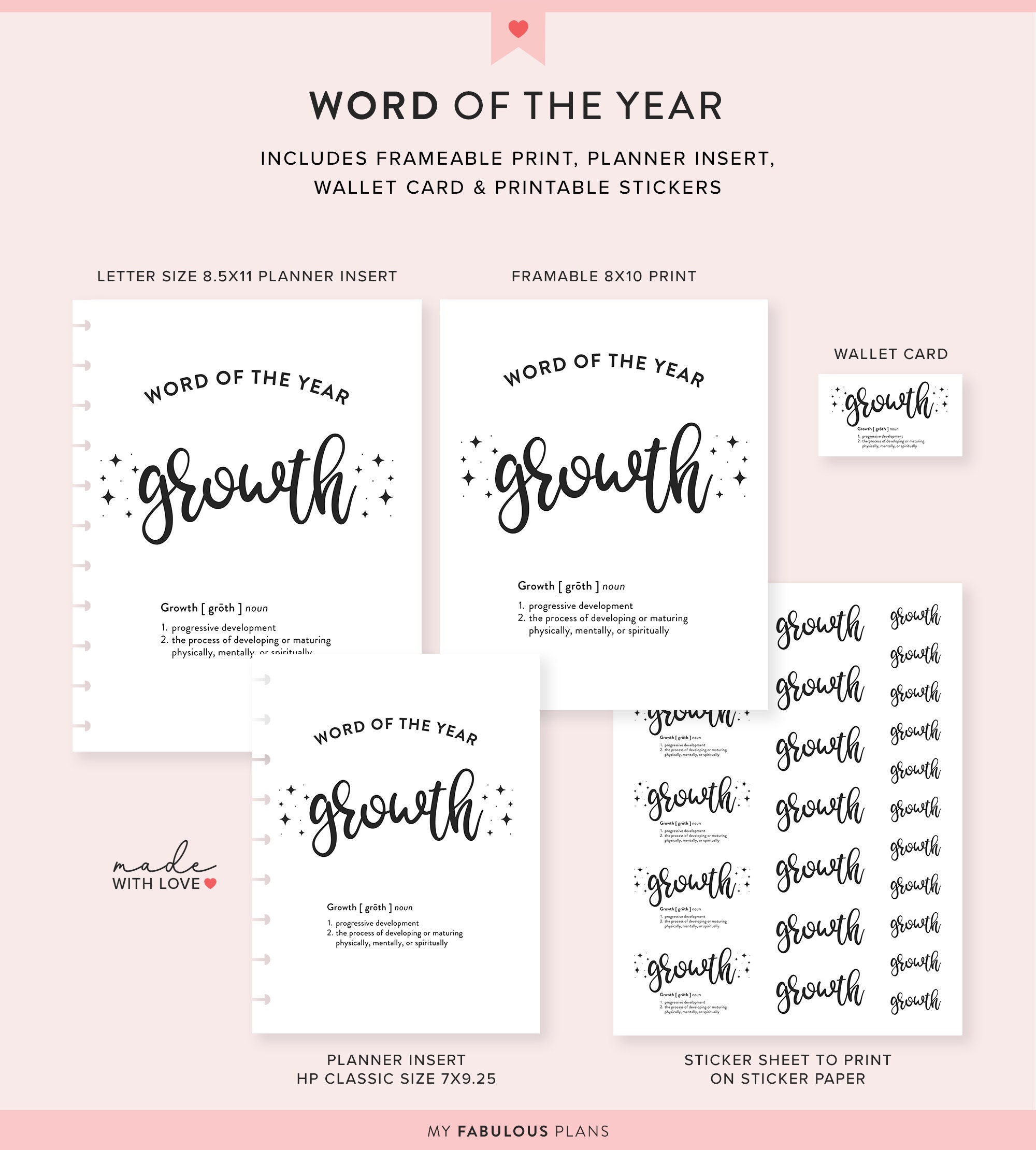 Word of the Year Growth, Wall Art Poster, Planner Dashboard, Planner ...