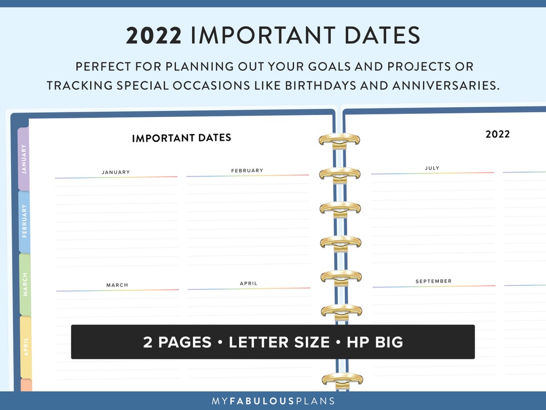 Printable Important Date Year at a Glance Perpetual Calendar - Etsy