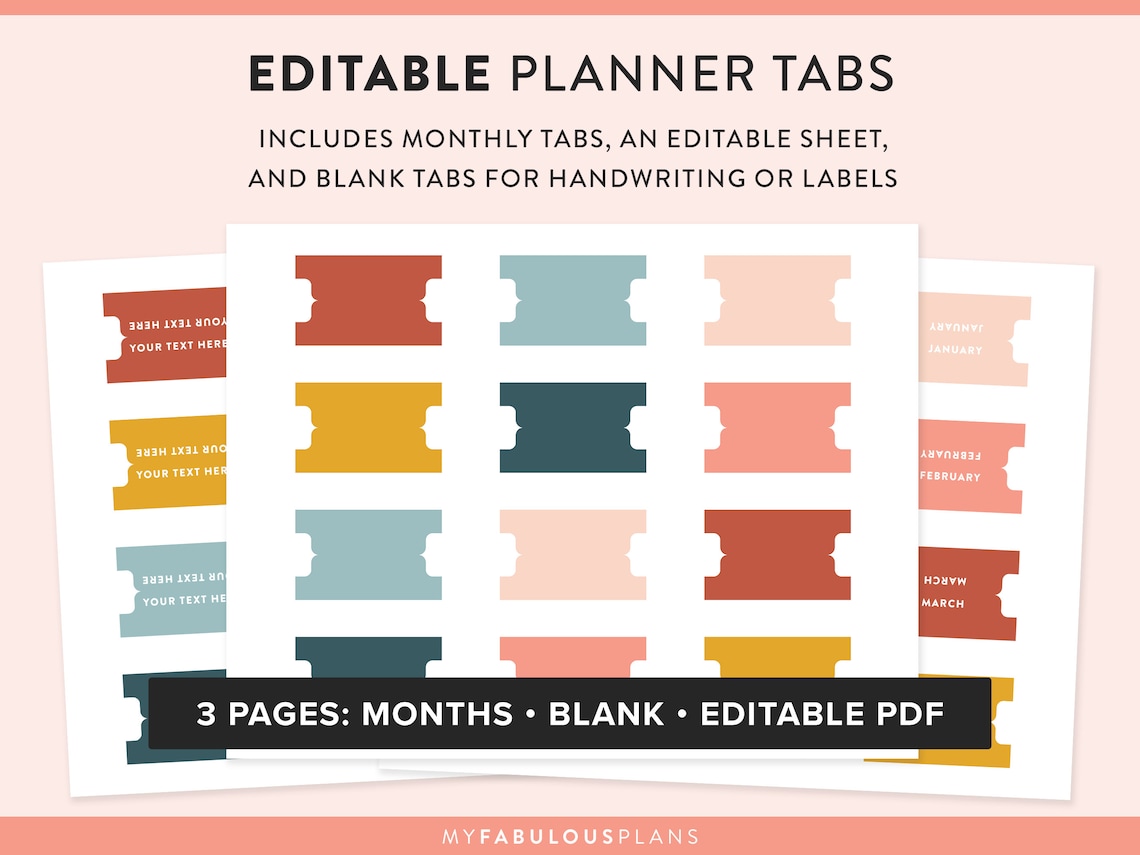 Printable Divider Tabs | Editable Planner Tabs | Tabs Template Foldable ...