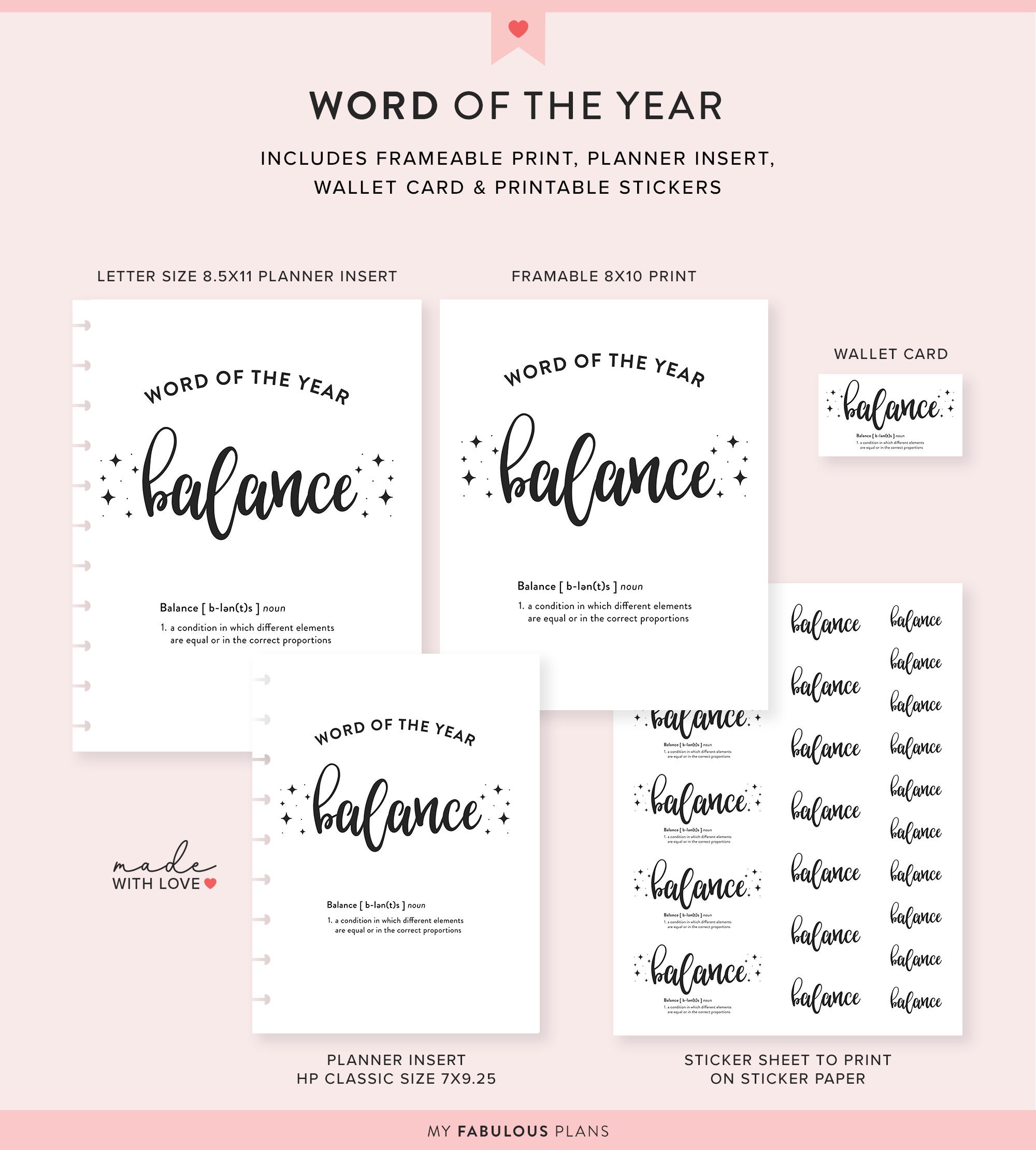 Word of the Year Balance, Wall Art Poster, Planner Dashboard, Planner ...