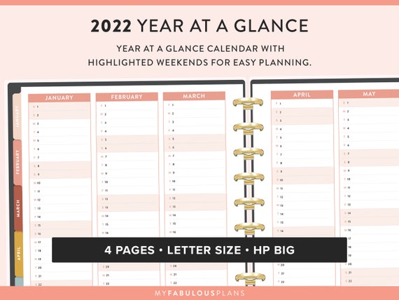 Printable Year at a Glance Planner Insert Dated Yearly | Etsy