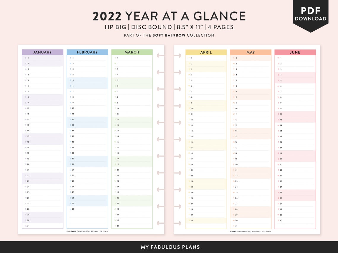 Printable Year at a Glance Planner Insert Dated Yearly Calendar Yearly ...