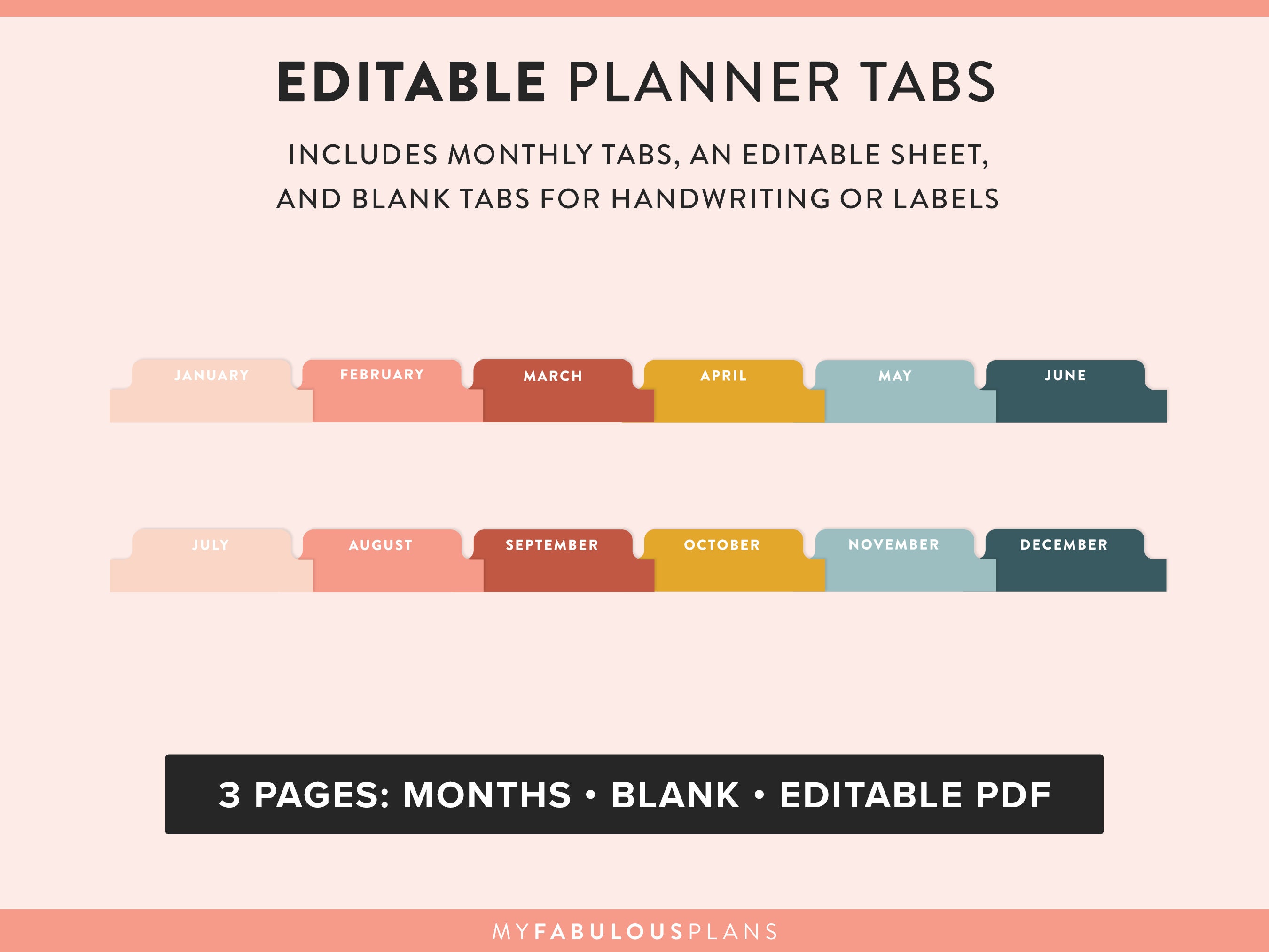 Printable Divider Tabs | Editable Planner Tabs | Tabs Template Foldable ...