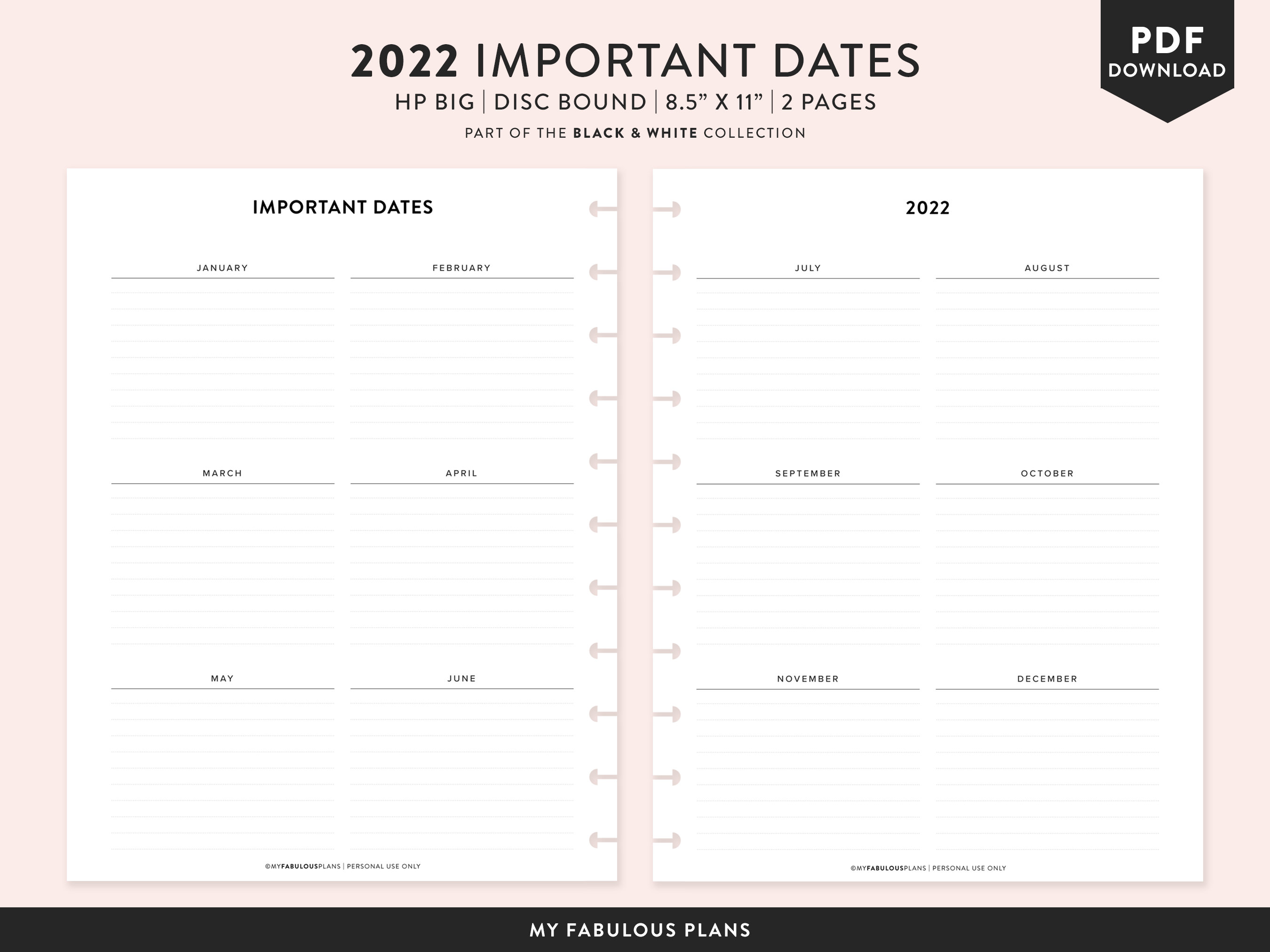 Printable Important Date Year at a Glance Perpetual Calendar Year in ...
