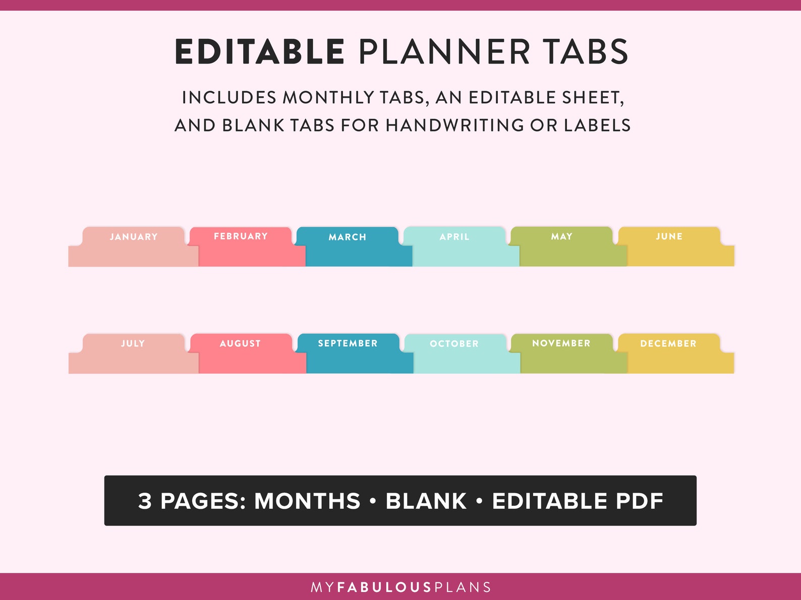 Printable Divider Tabs | Editable Planner Tabs | Tabs Template Foldable ...