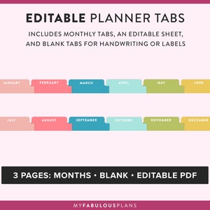 Printable Divider Tabs | Editable Planner Tabs | Tabs Template Foldable ...