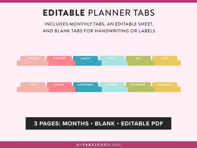 Printable Divider Tabs | Editable Planner Tabs | Tabs Template Foldable ...