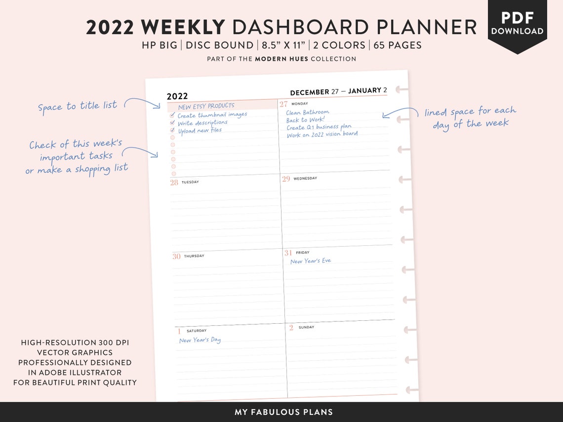 Happy Planner Big Printable Weekly Dashboard Layout Weekly | Etsy