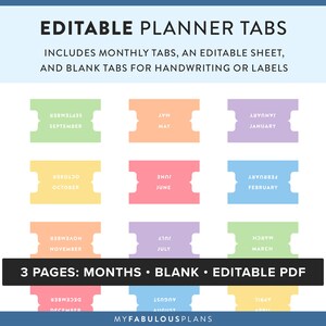 Printable Divider Tabs | Editable Planner Tabs | Tabs Template Foldable ...