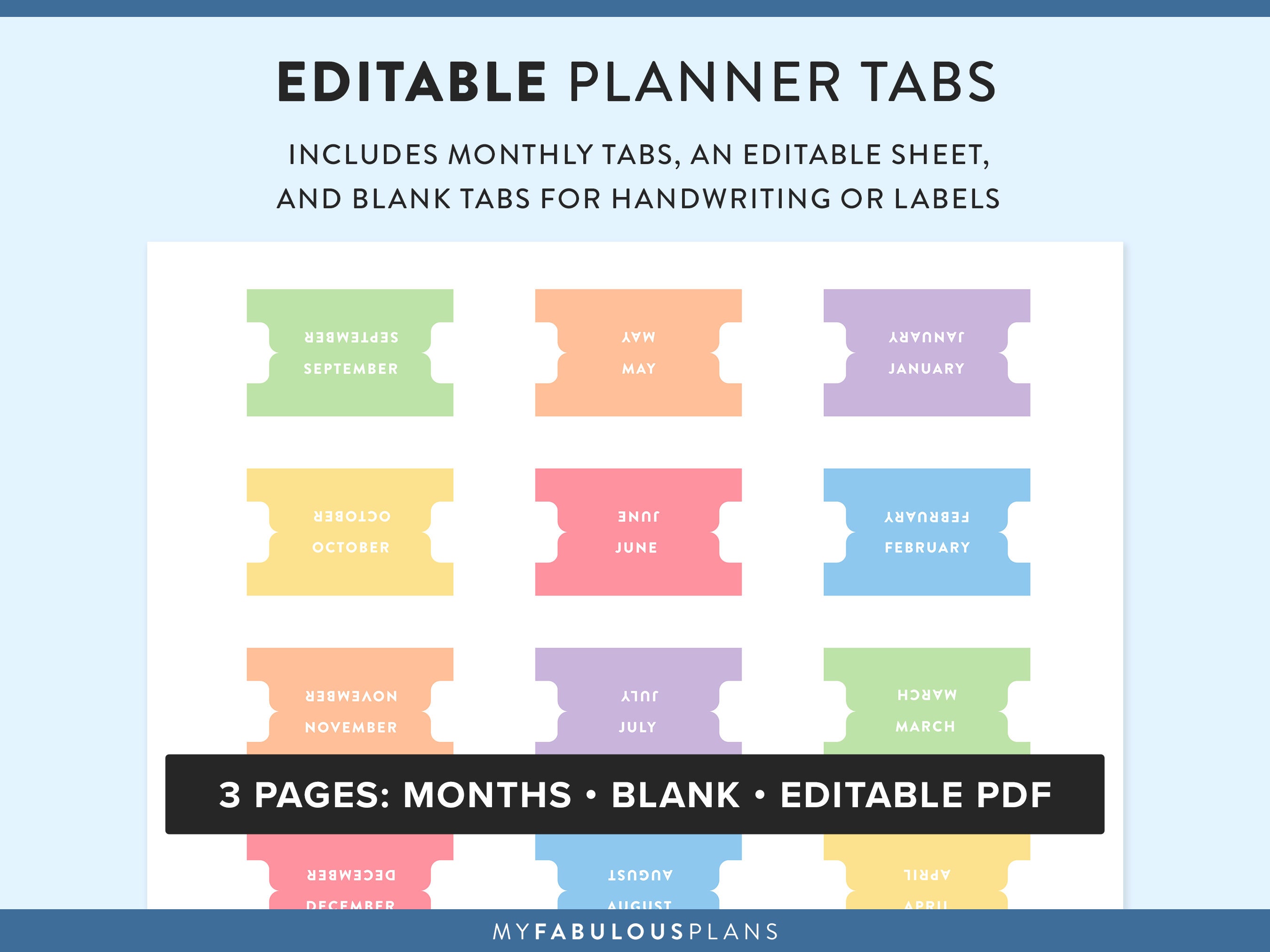 Printable Divider Tabs | Editable Planner Tabs | Tabs Template Foldable ...