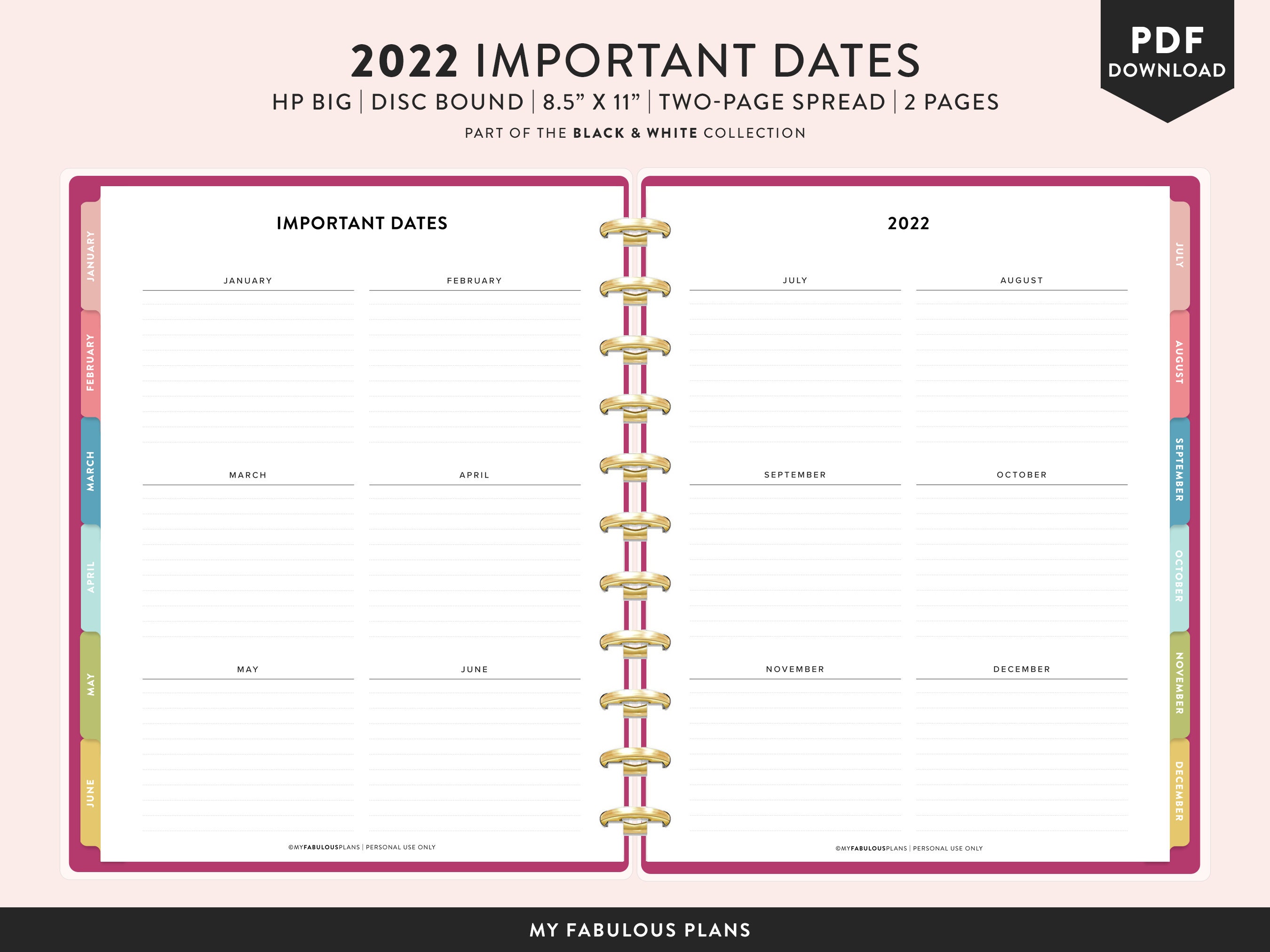 Printable Important Date Year at a Glance Perpetual Calendar - Etsy
