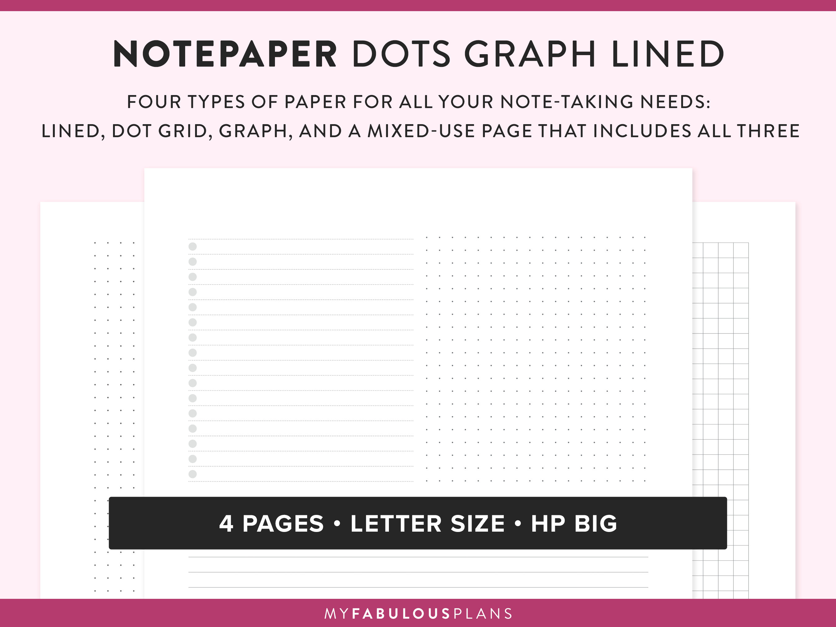 Printable Note Paper for Your Planner Dot Grid Graph Paper Lined Notes ...