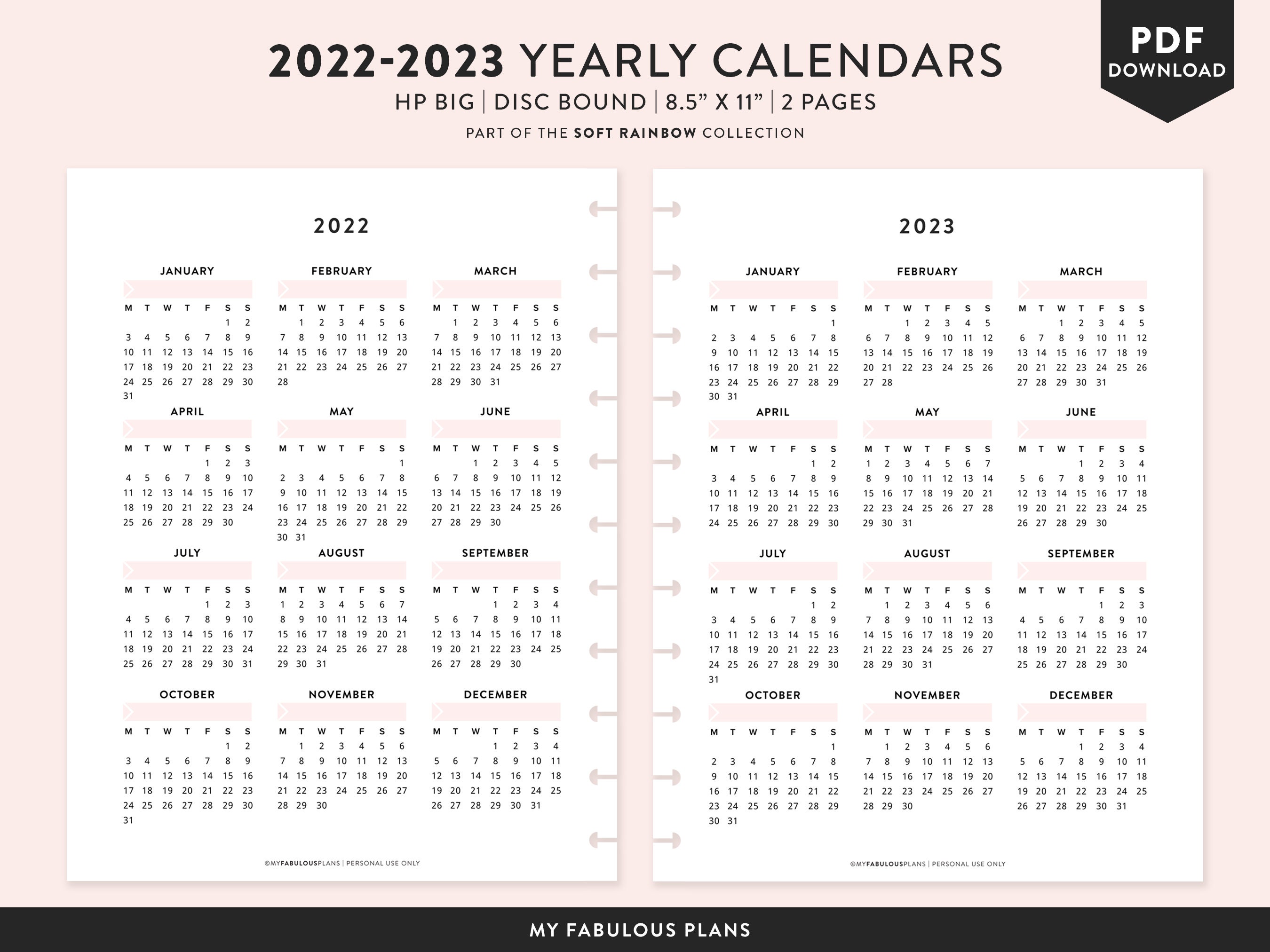 Big Happy Planner Printable Yearly Overview Mini Calendars Yearly ...