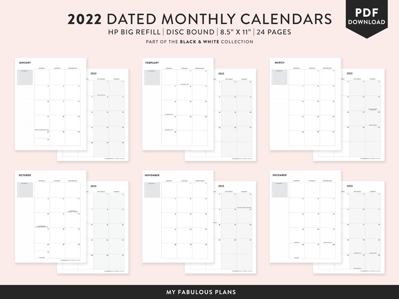 Big Happy Planner Printable Two-page Monthly Calendar 2022 Dated ...