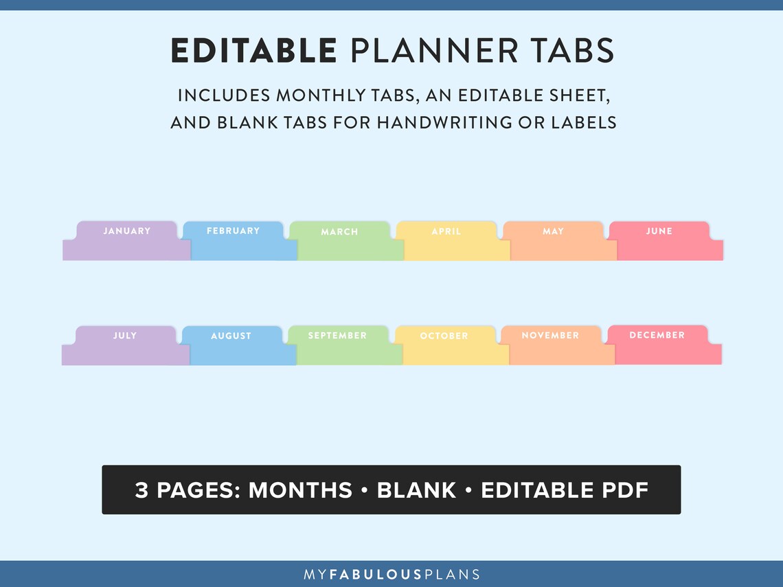 Printable Divider Tabs | Editable Planner Tabs | Tabs Template Foldable ...