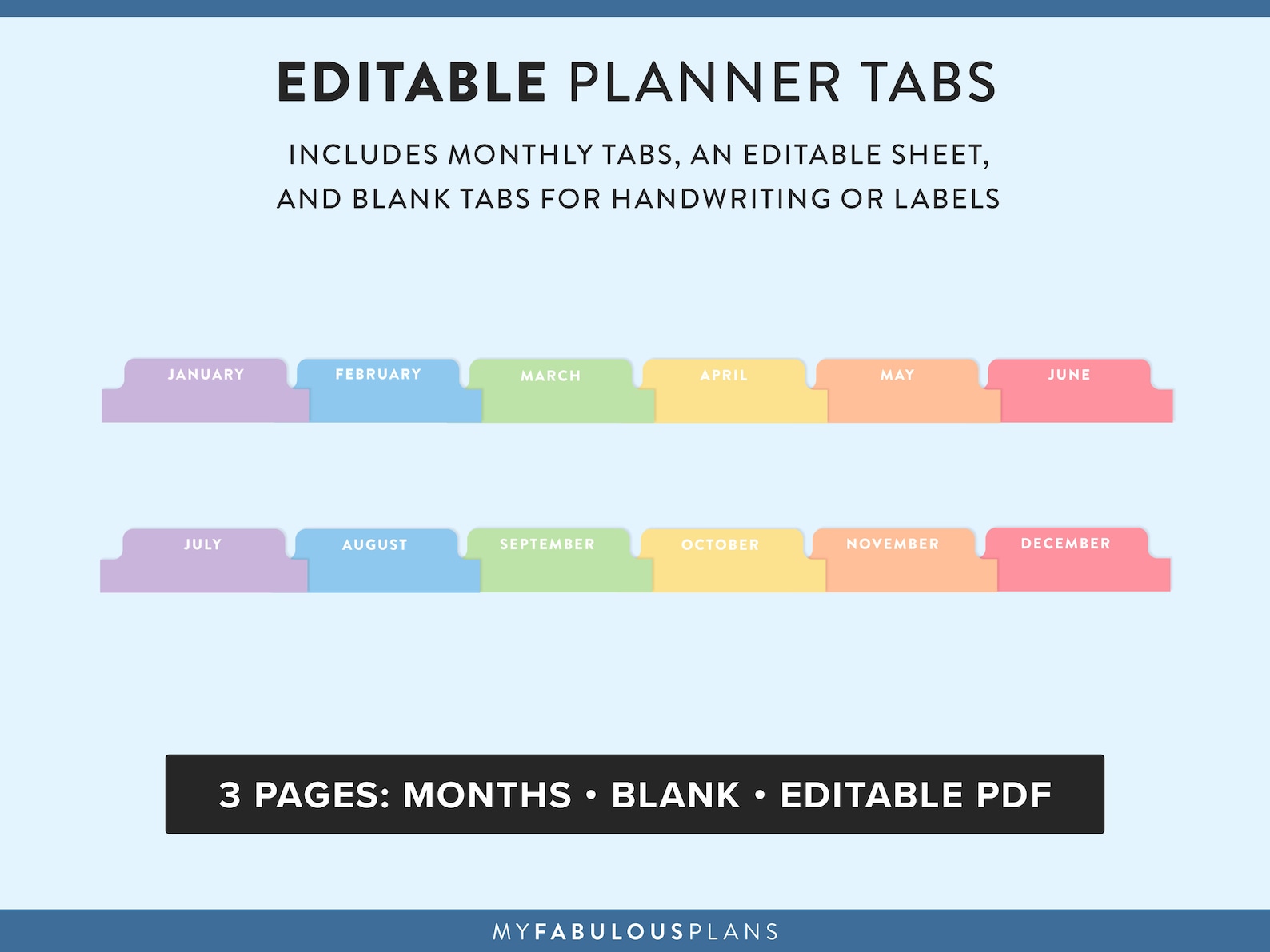 Printable Divider Tabs | Editable Planner Tabs | Tabs Template Foldable ...