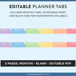 Printable Divider Tabs | Editable Planner Tabs | Tabs Template Foldable ...