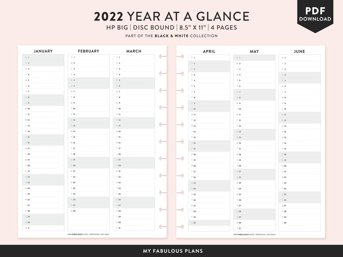 Printable Year at a Glance Planner Insert Dated Yearly Calendar Yearly ...