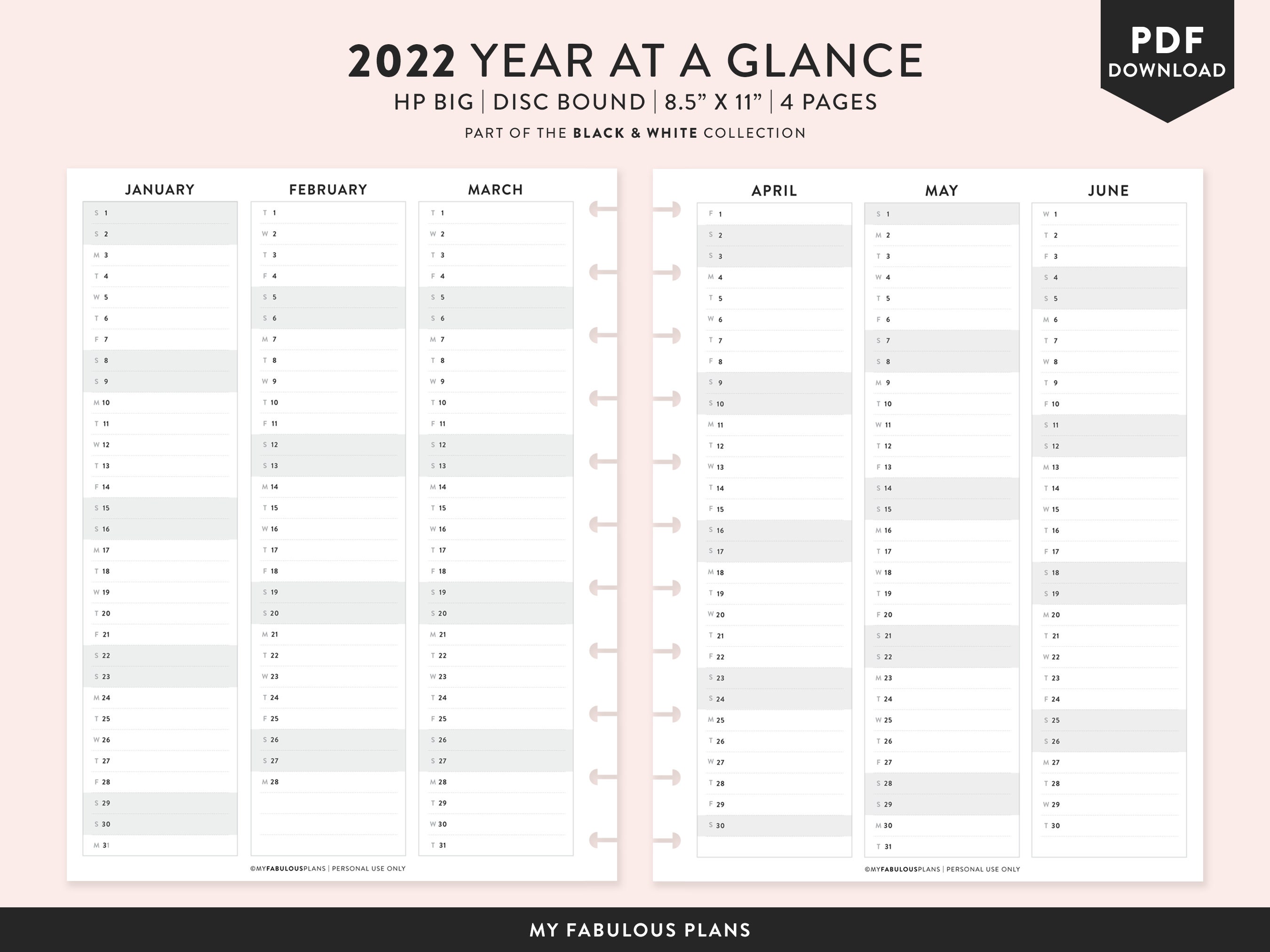 Printable Year at a Glance Planner Insert Dated Yearly Calendar Yearly ...