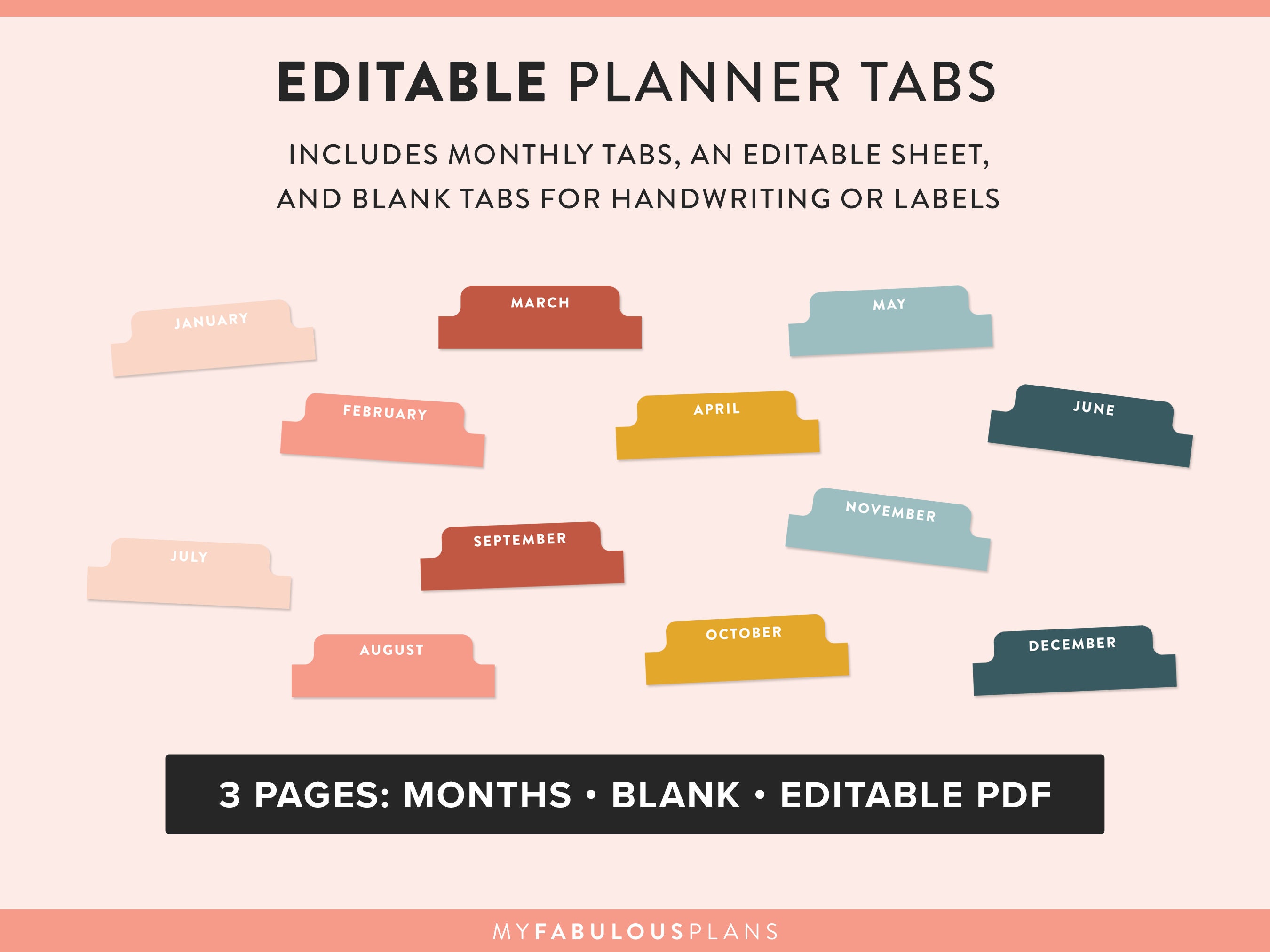Printable Divider Tabs | Editable Planner Tabs | Tabs Template Foldable ...