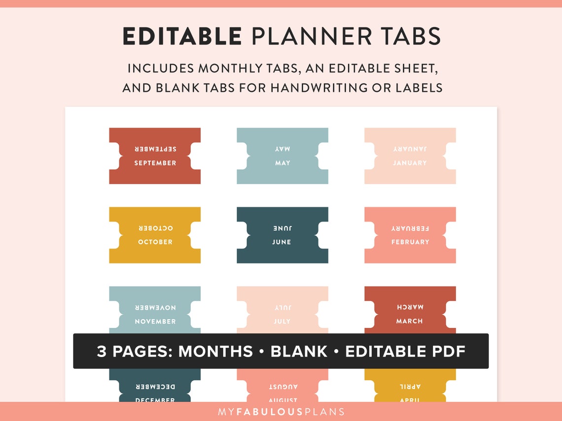 Printable Divider Tabs | Editable Planner Tabs | Tabs Template Foldable ...