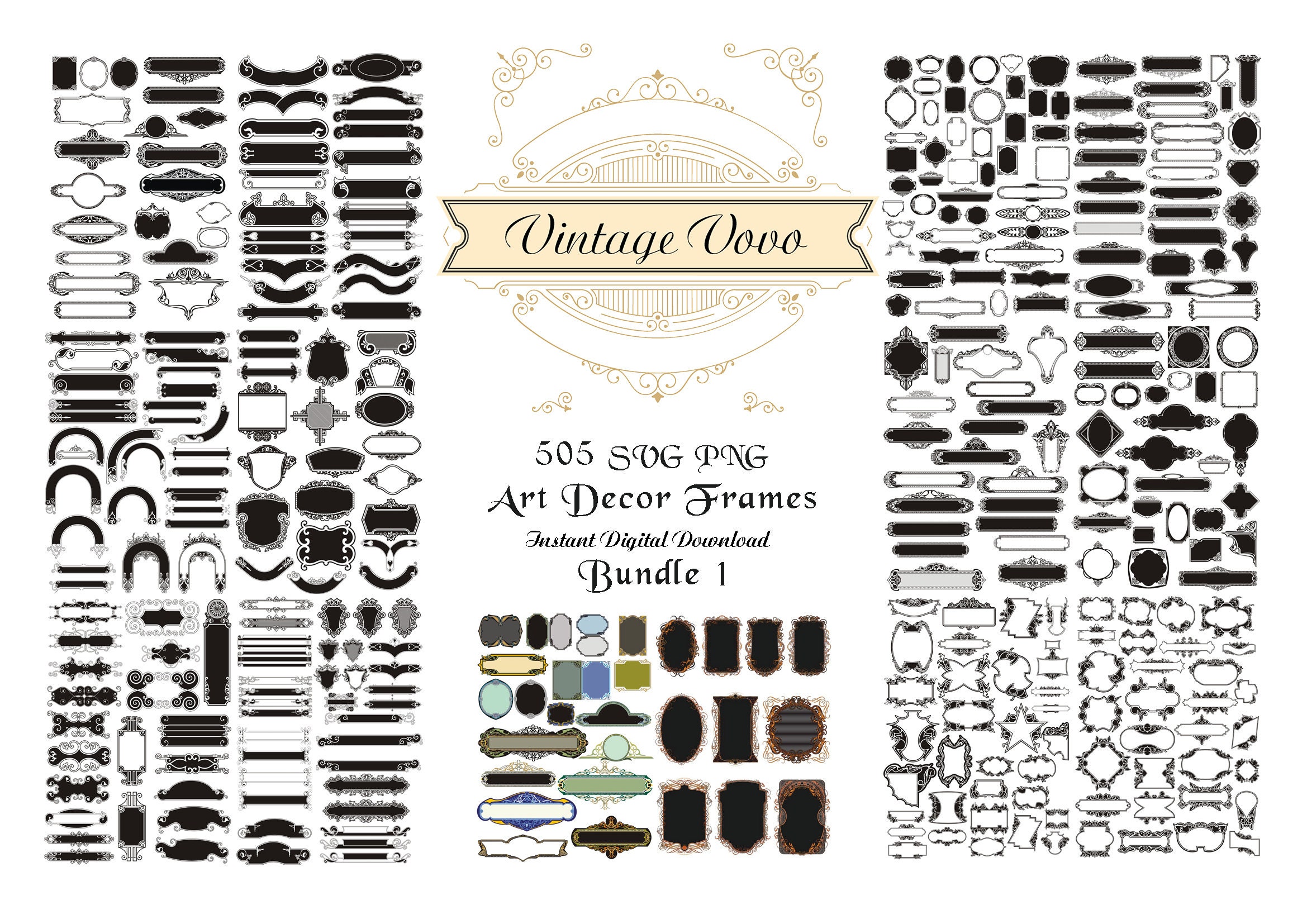 505 Svg Png Bundle Frame Elements Text Monogram Dividers - Etsy