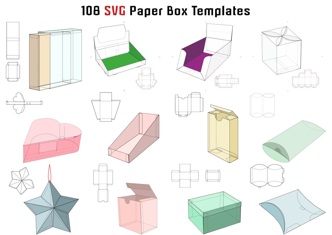 108 SVG Paper Box Laser Cut Template Bundle Cricut Silhouette - Etsy