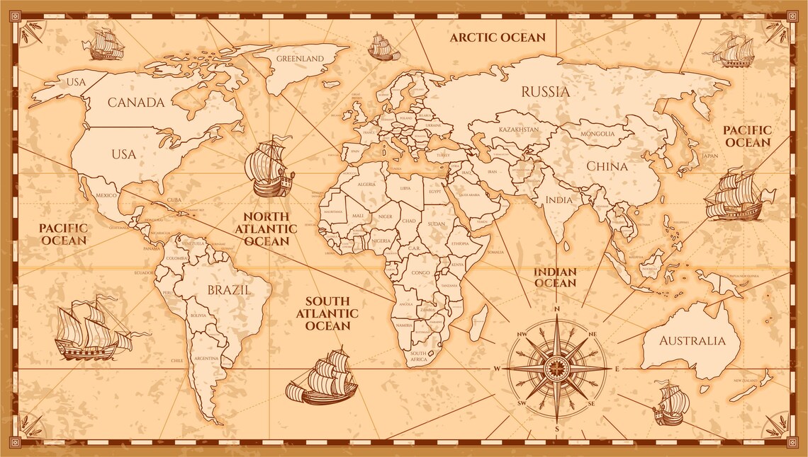 Old World Map Set SVG Cnc Laser Cut Engrave Vector File - Etsy