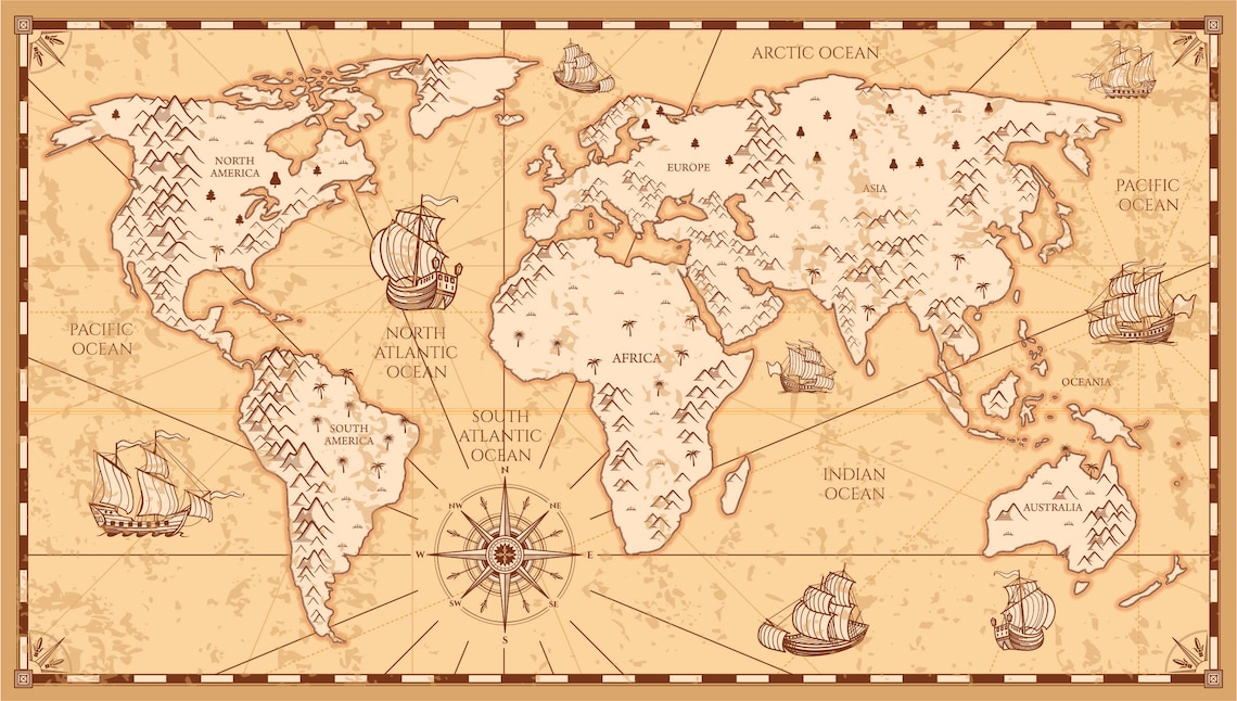 Old World Map Set SVG Cnc Laser Cut Engrave Vector File - Etsy