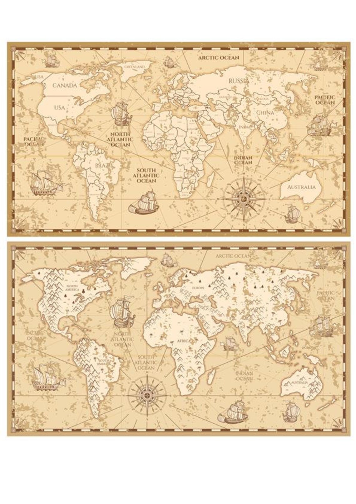 Old World Map Set SVG Cnc Laser Cut Engrave Vector File - Etsy