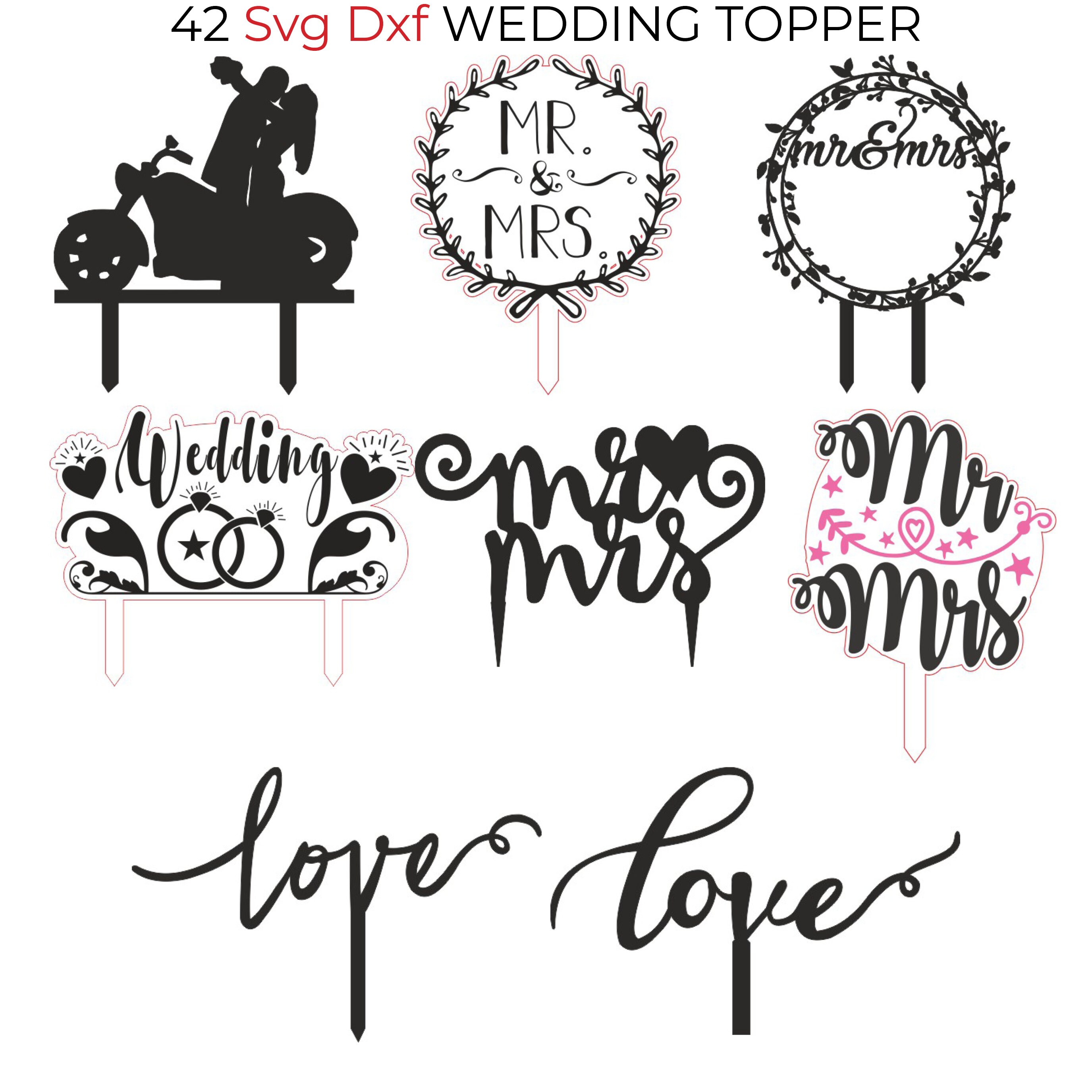 42 SVG DXF Wedding Topper for Plexi Acrylic Laser Cut Engrave - Etsy