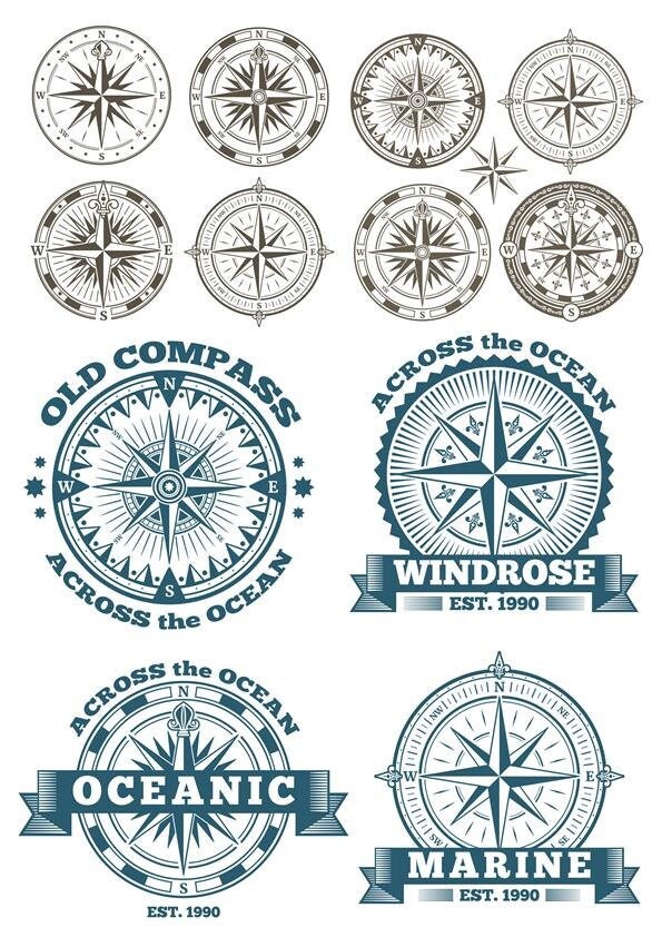 Vintage Compass Design Set 1 AI CDR Cnc Laser Cut Engrave Vector File ...