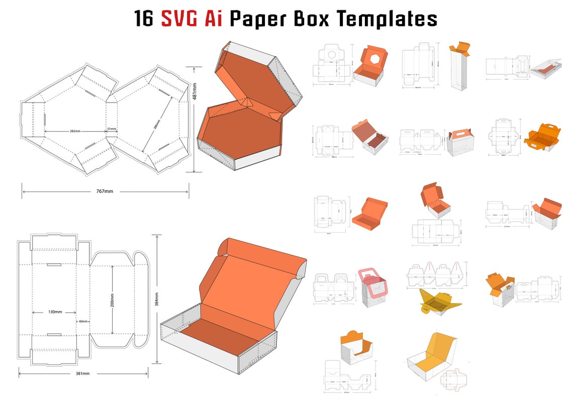 16 SVG Ai Packaging Shipping Box Laser Cut Template Bundle - Etsy