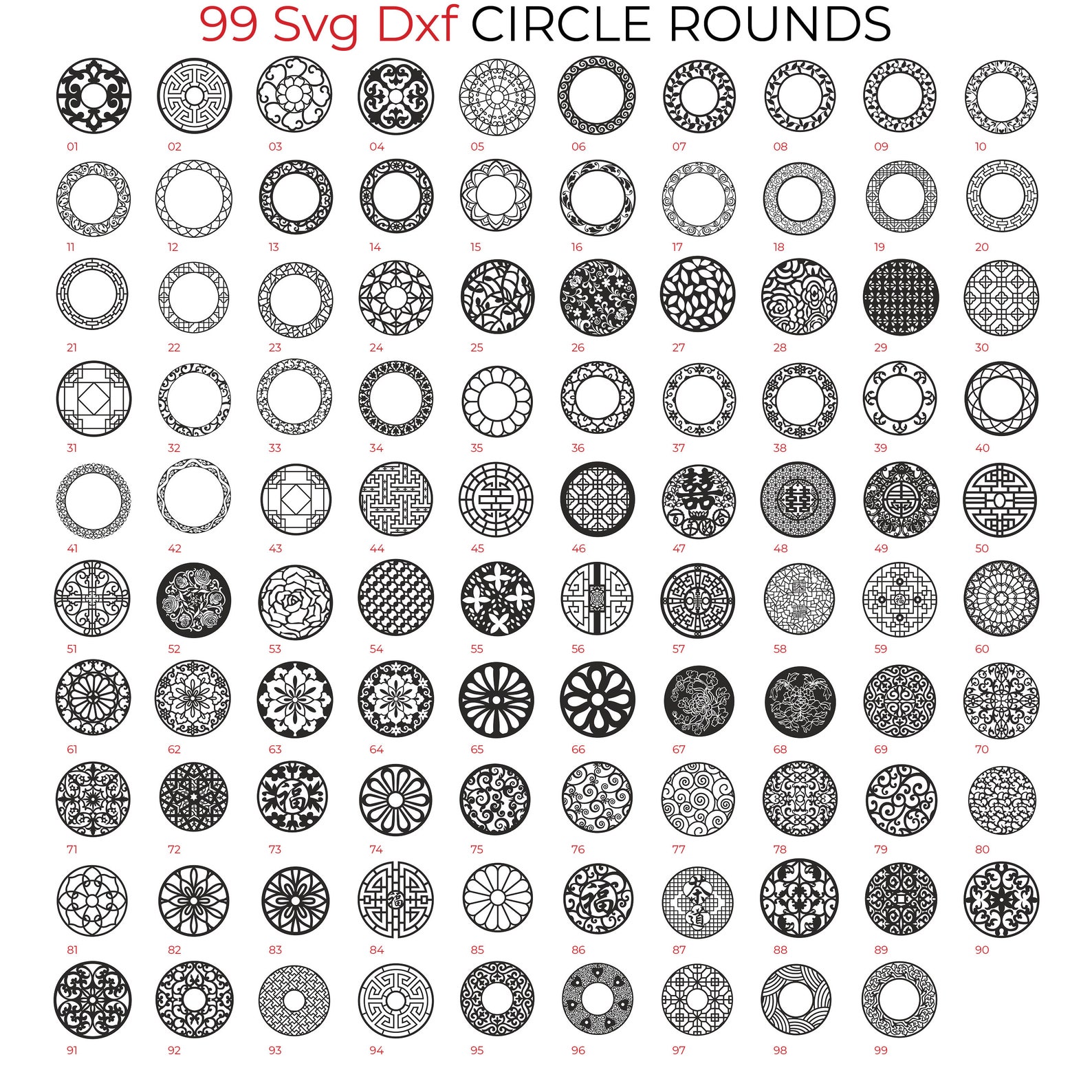 99 Round Circle Decorative Boards SVG DXF Bundle | CNC Laser Plasma Cut ...
