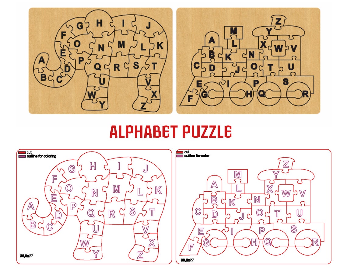 Alphabet Puzzle SVG DXF Files for Wood Laser Cut Engrave - Etsy