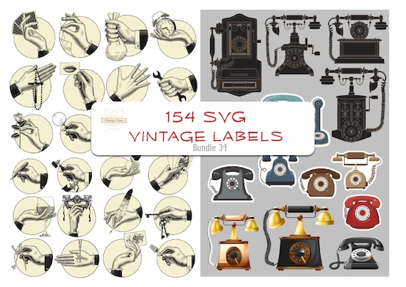 154 SVG Vintage Phone Hand Labels Bundle Cnc Laser Cut Engrave - Etsy