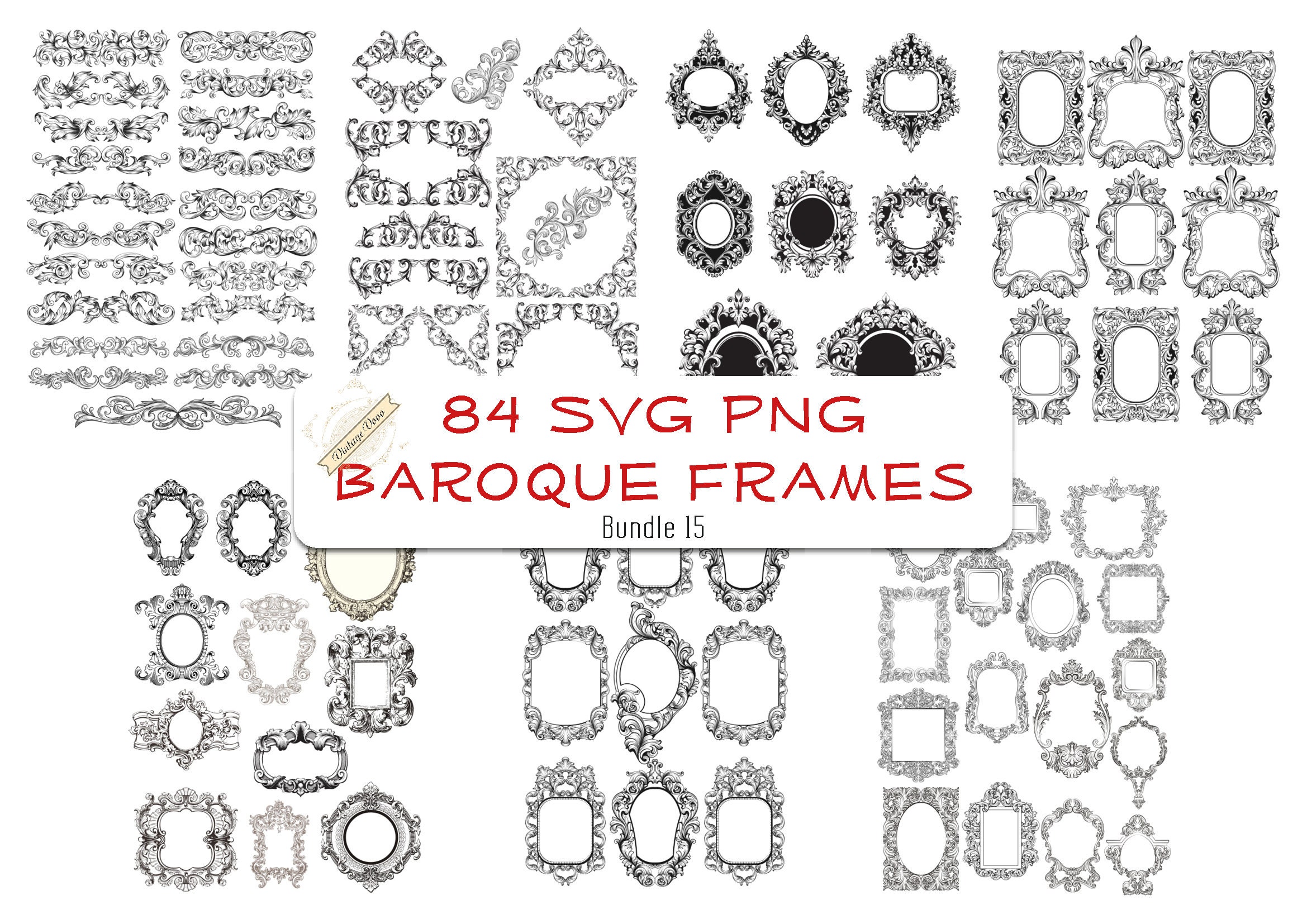 Baroque Frame Set 1 Wedding Card Individual Template Decor Svgs Pngs ...