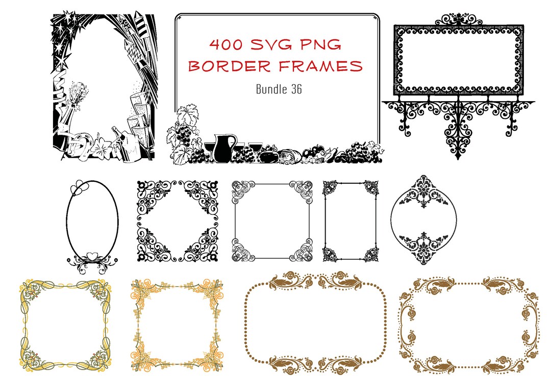 400 Border Frames SVG Bundle: Square, Circle, Rectangle (digital ...